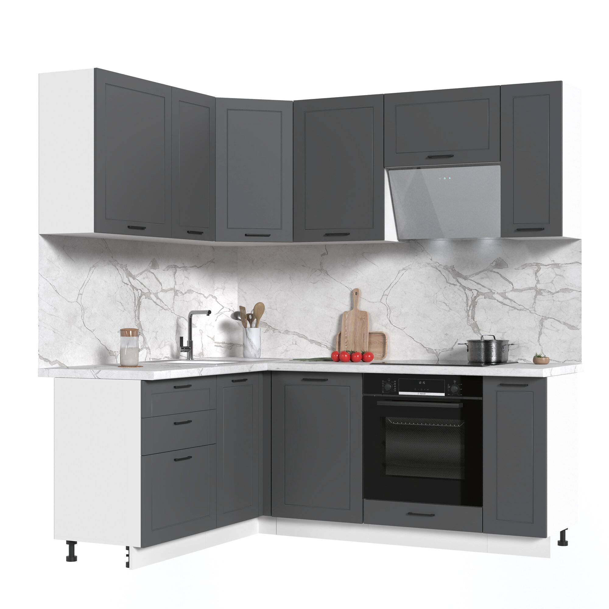 Кухонный гарнитур угловой без столешницы Джорджия 160*200см Белый, Грифельно-серый