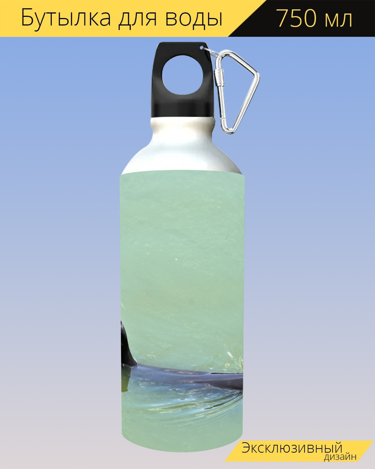 Бутылка фляга для воды "Подводная лодка модель в пруду подводная лодка модель в пруду подводная лодка судно морская модель вода затопление" 750 мл. с карабином и принтом