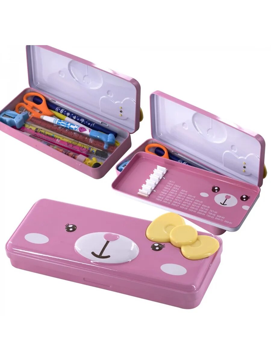 Пенал школьный, металлический, для девочек, с таблицей умножения