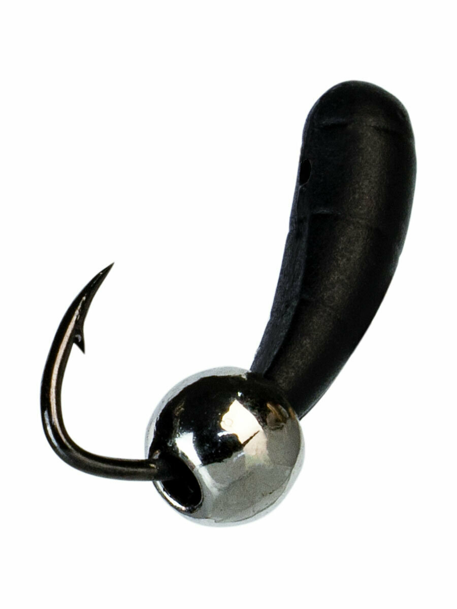 Мормышка безнасадочная (безмотылка) для летней и зимней рыбалки Уралка "Левша-НН", 0,53 г, латунный шар серебро, крючок Kumho №4, чёрный / 3 шт.