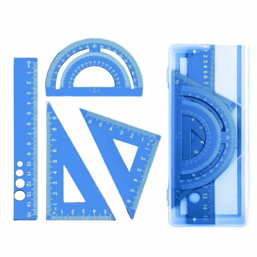 Набор металлических линеек и треугольников, Синий
