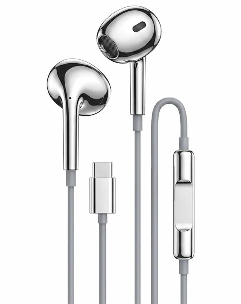 Наушники проводные с микрофоном, USB Type-C, серебристый