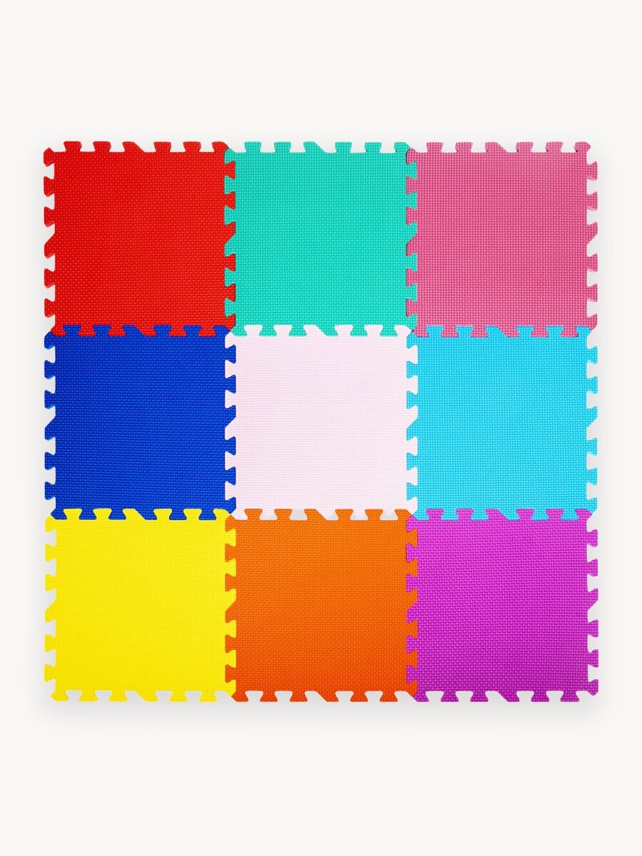 Коврик - пазл детский развивающий складной игровой для детей модульный для ползания 0,9*0,9 м цветной, 9 элементов 30*30 см, толщина 1 см, Юнландия, 664663