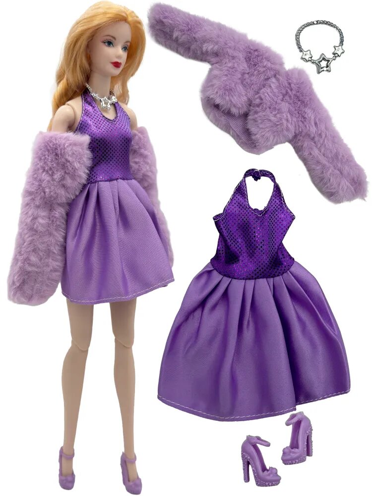 Одежда для кукол barbie 29 30 см,1 свитер, 1 юбка, 1 ожерелье, 1 пара туфель на каблуках