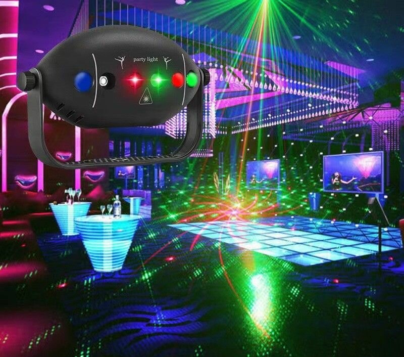 Лазерный проектор - диско шар, стробоскоп для дискотеки для дома с пультом управления, управление музыкой для праздника, для нового года