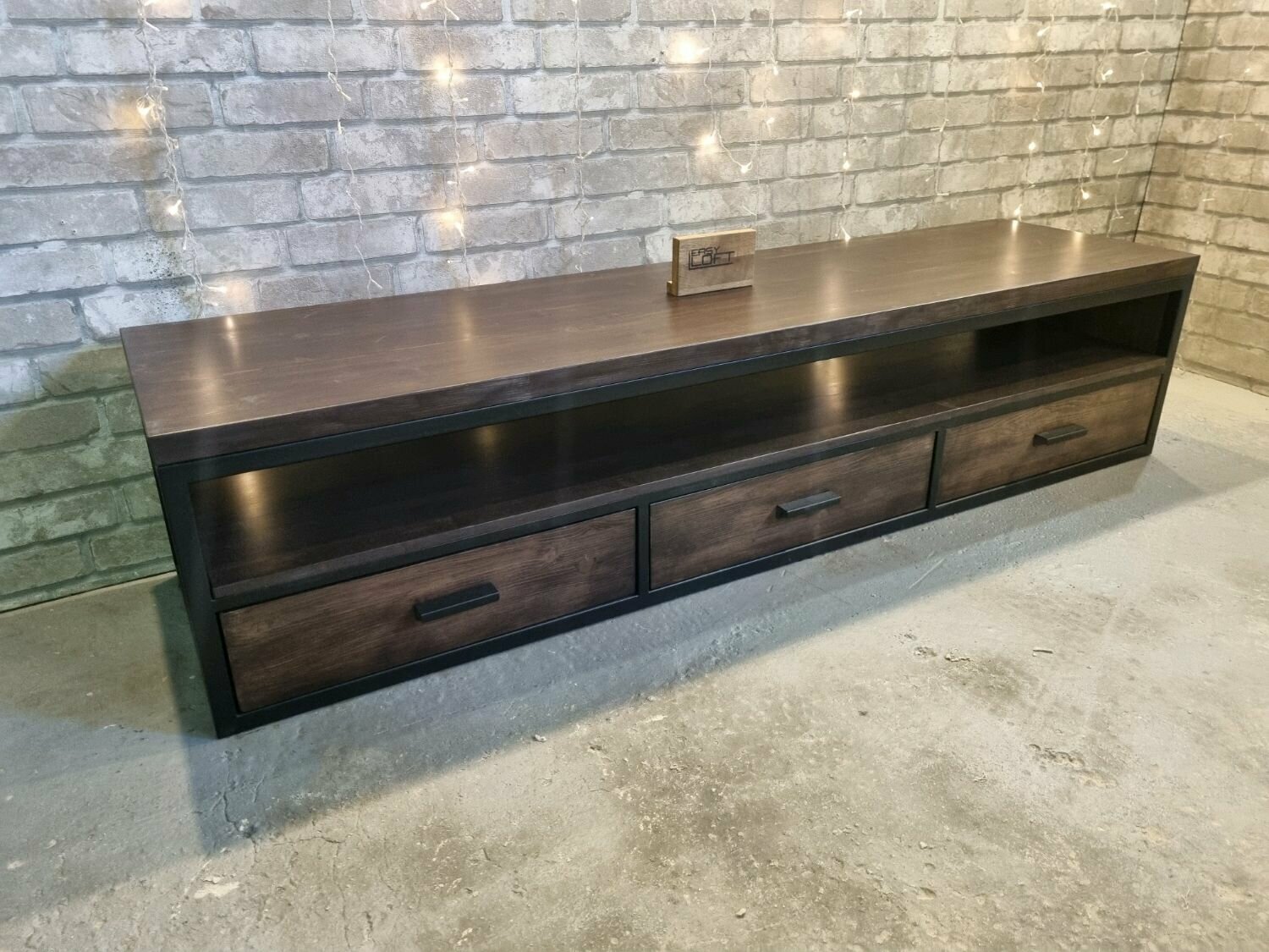 Тумба "EasyLOFT" в стиле лофт под телевизор с ящиками, в гостиную, для дома и офиса, 200х40х50 см.