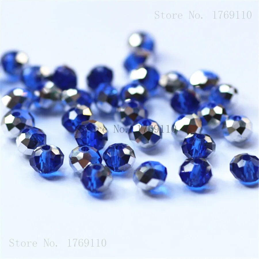 Хрустальные бусины темно-синие, deep blue silver, 4*6 мм