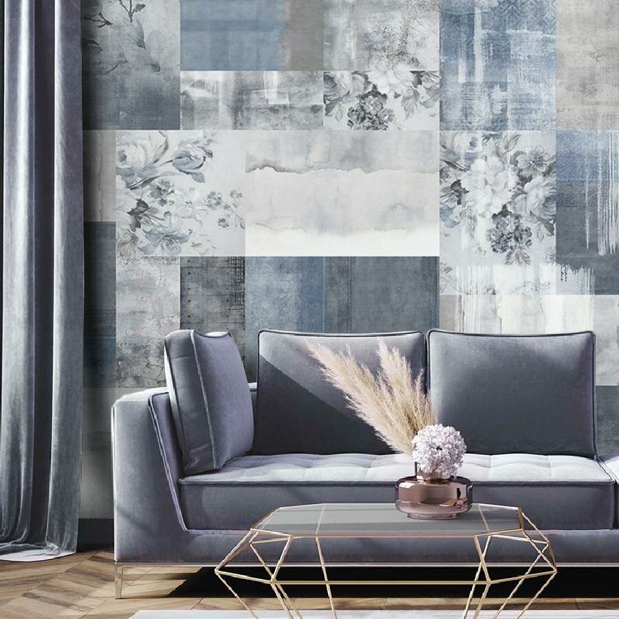 Фотообои Винтаж гранж цветов 9-1260-S-Холст 270 x 200 см (ВхШ) Бесшовные, флизелиновые, влагостойкие обои MasterFresok