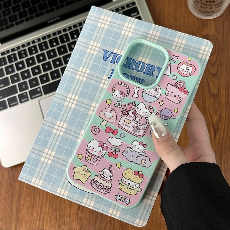 Чехол KT Cat, для Apple 14 PRO, послеобеденный чай, узор личи, светло-зеленый