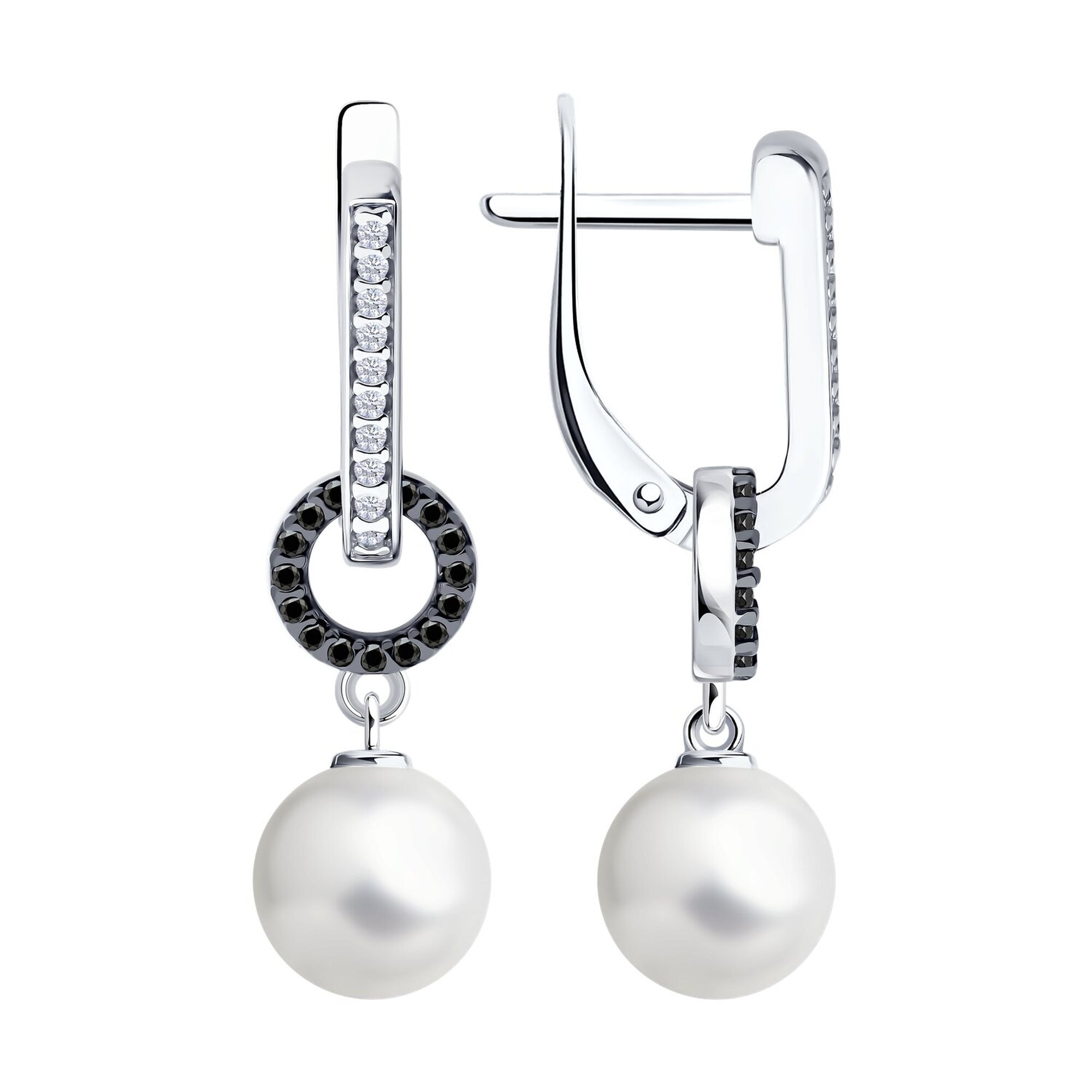 Серьги с подвесками, трансформеры, серебро, 925 проба, родирование, жемчуг, фианит