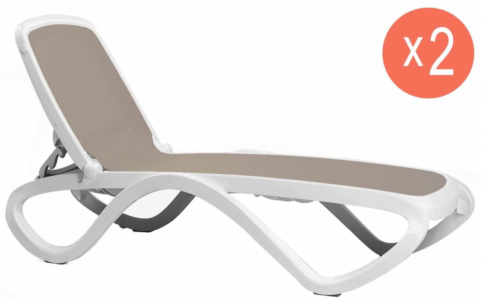 Комплект лежаков для дачи 2 шт Omega NARDI, Италия, для дачи, бассейна и пляжа, цвета белый и тортора