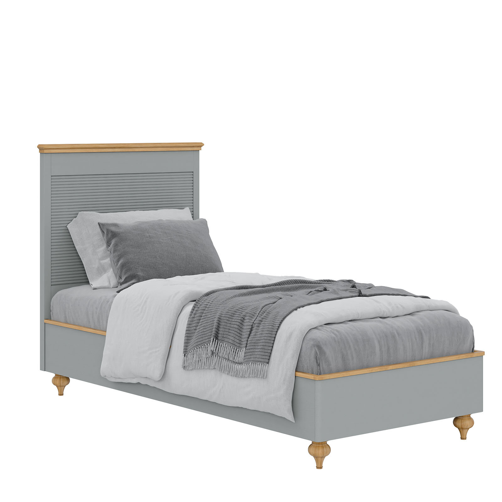 Кровать ММЦ Спальня Рандеву 90 (серый 7042+антик №24) из массива сосны