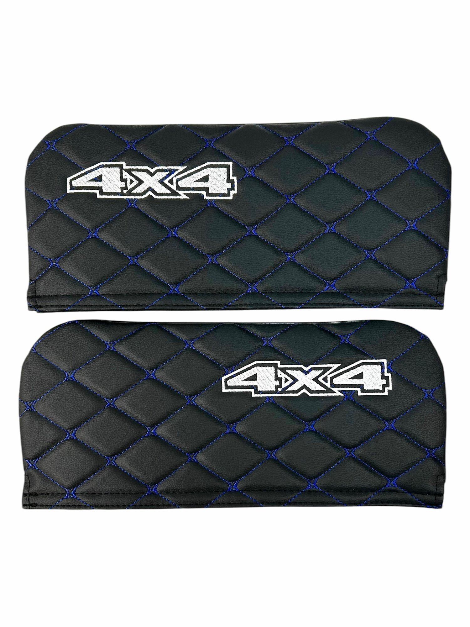 Чехлы на козырьки УАЗ 469 Хантер, 452 Буханка с лого 4х4, черный ромб синяя нить