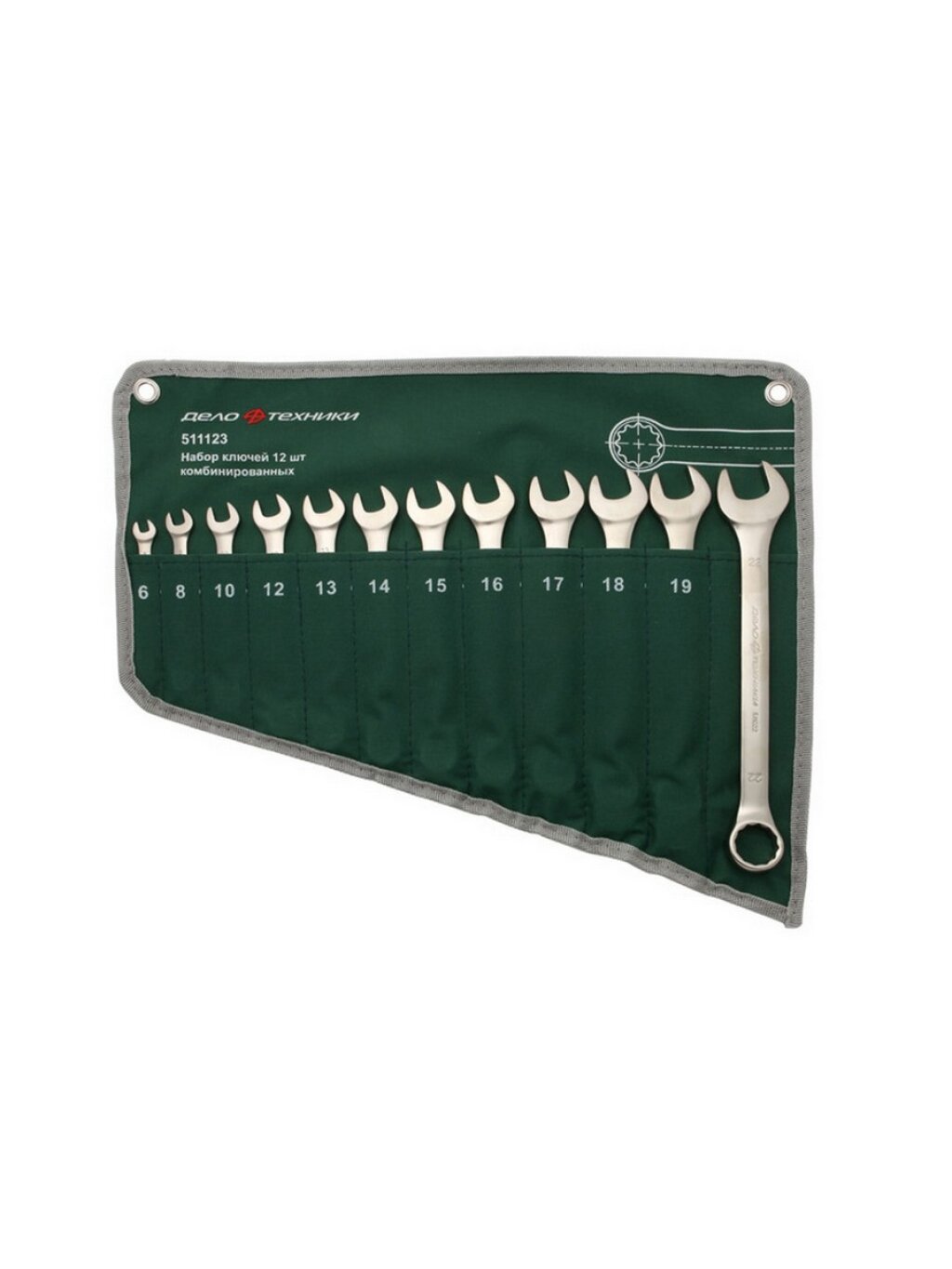 Набор рожково-накидных ключей (12 предметов) "Дело Техники" (в чехле; 6,8,10,12,13,14,15,16,17,18,19