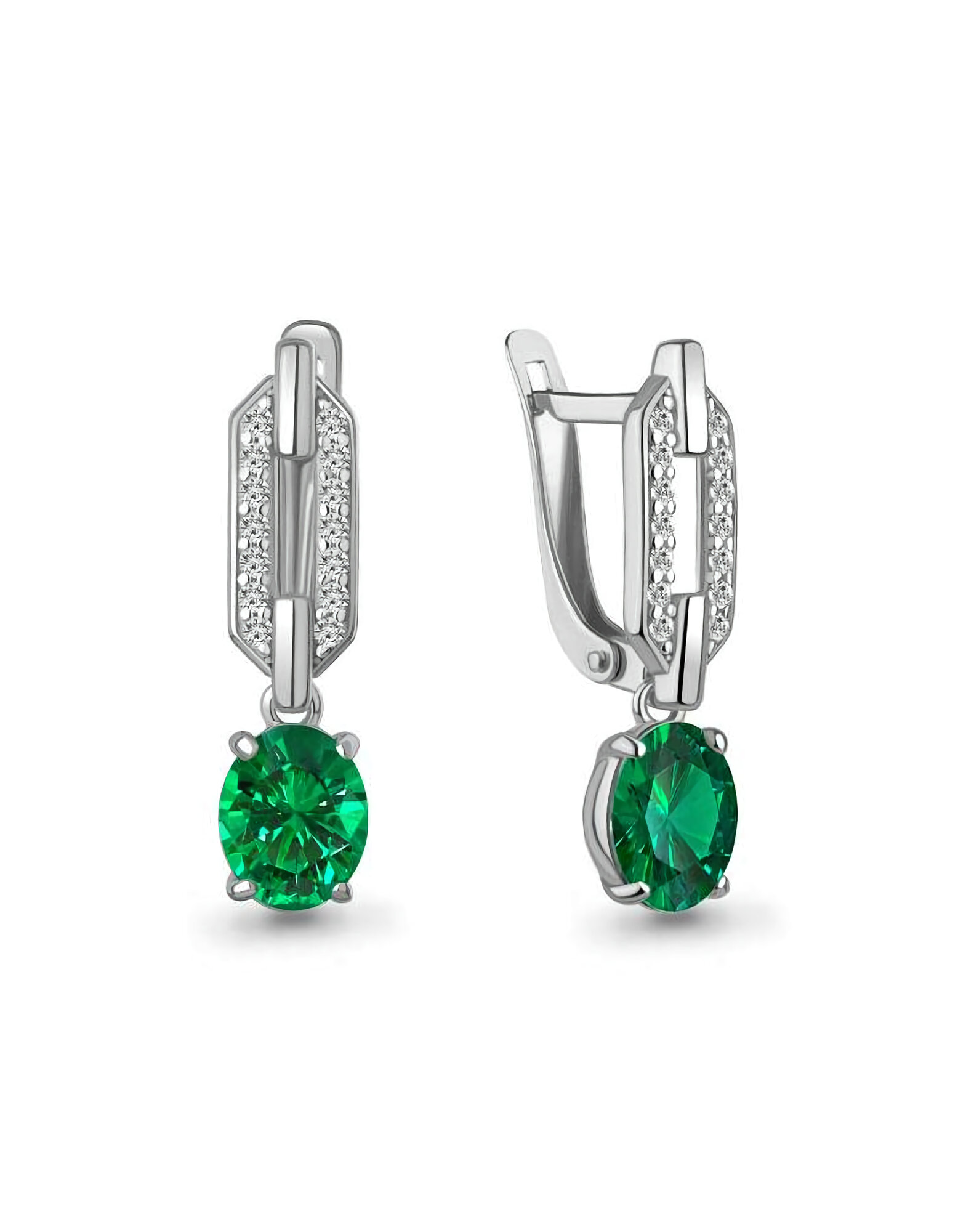 Серьги с подвесками, серебро, 925 проба, родирование, изумруд синтетический