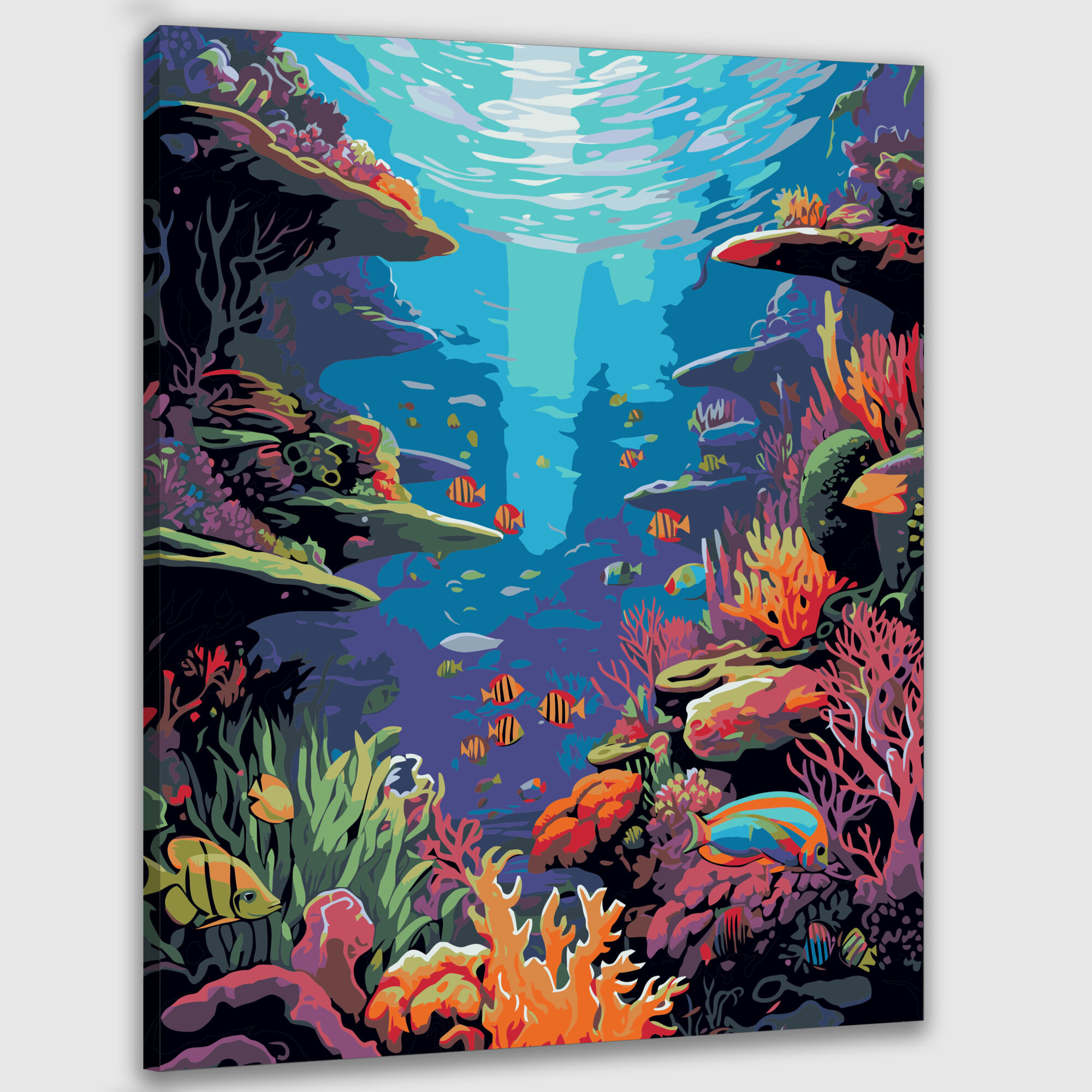 Картина по номерам 40x50 см, подводная сцена, коралловый риф, рыбы, морские обитатели, яркие цвета, живая гармония