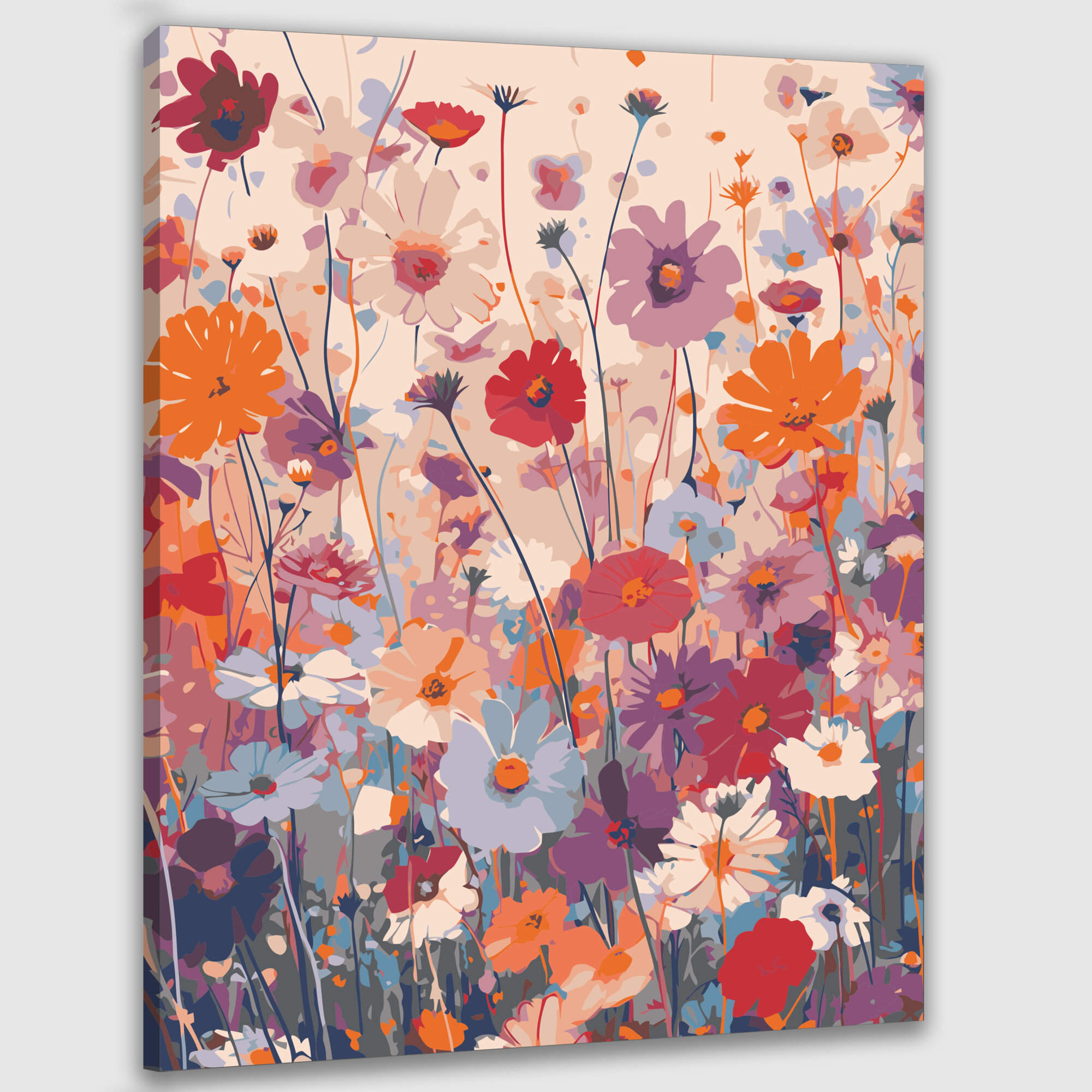 Картина по номерам 40x50 см, цветочное поле, яркие цветы, детализация, оттенки цветов, пчелы, бабочки, теплая палитра