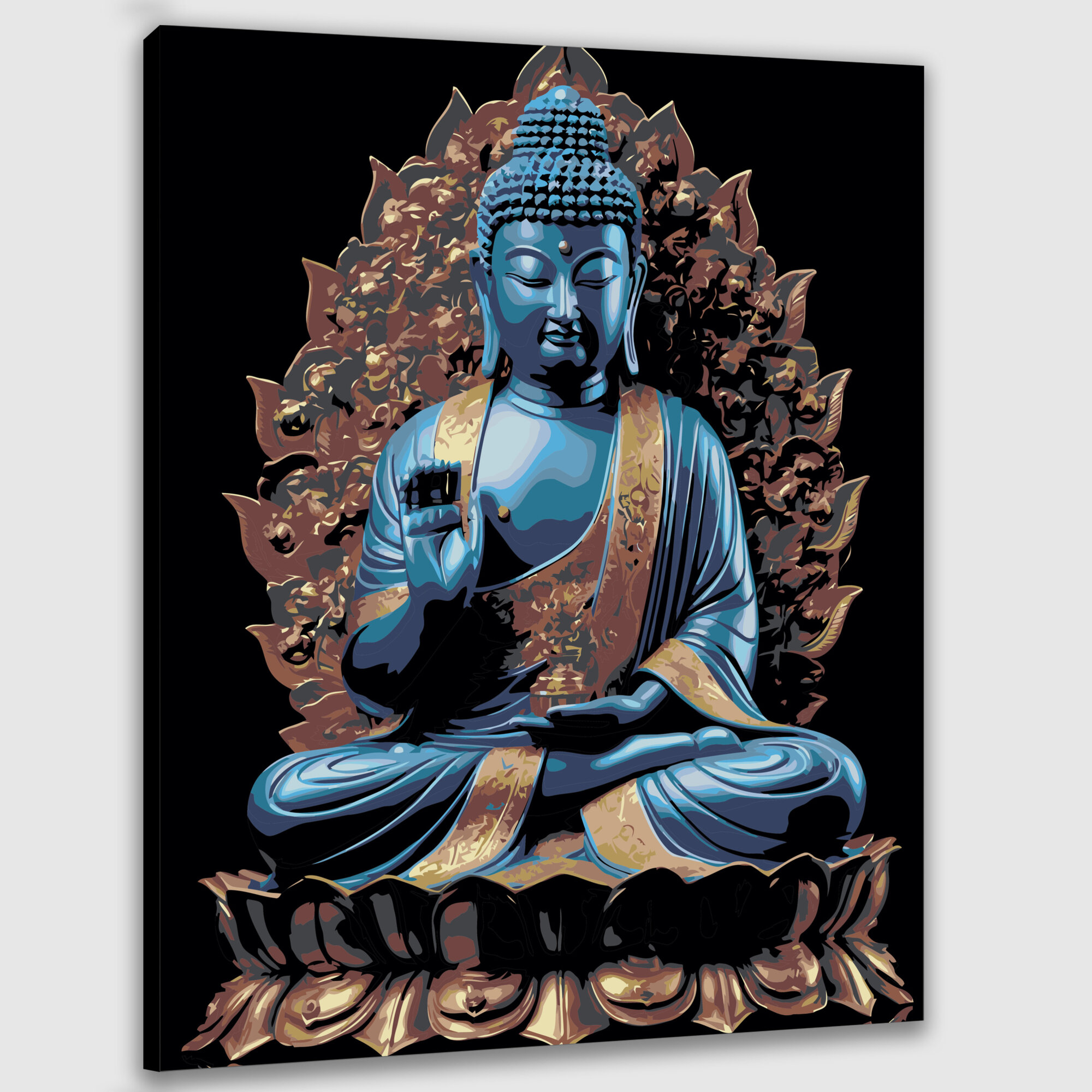 Картина по номерам 40x50 см, учение Будды, статуя, бронза, горы, небо, детали, мастерство, благоговение, освещение