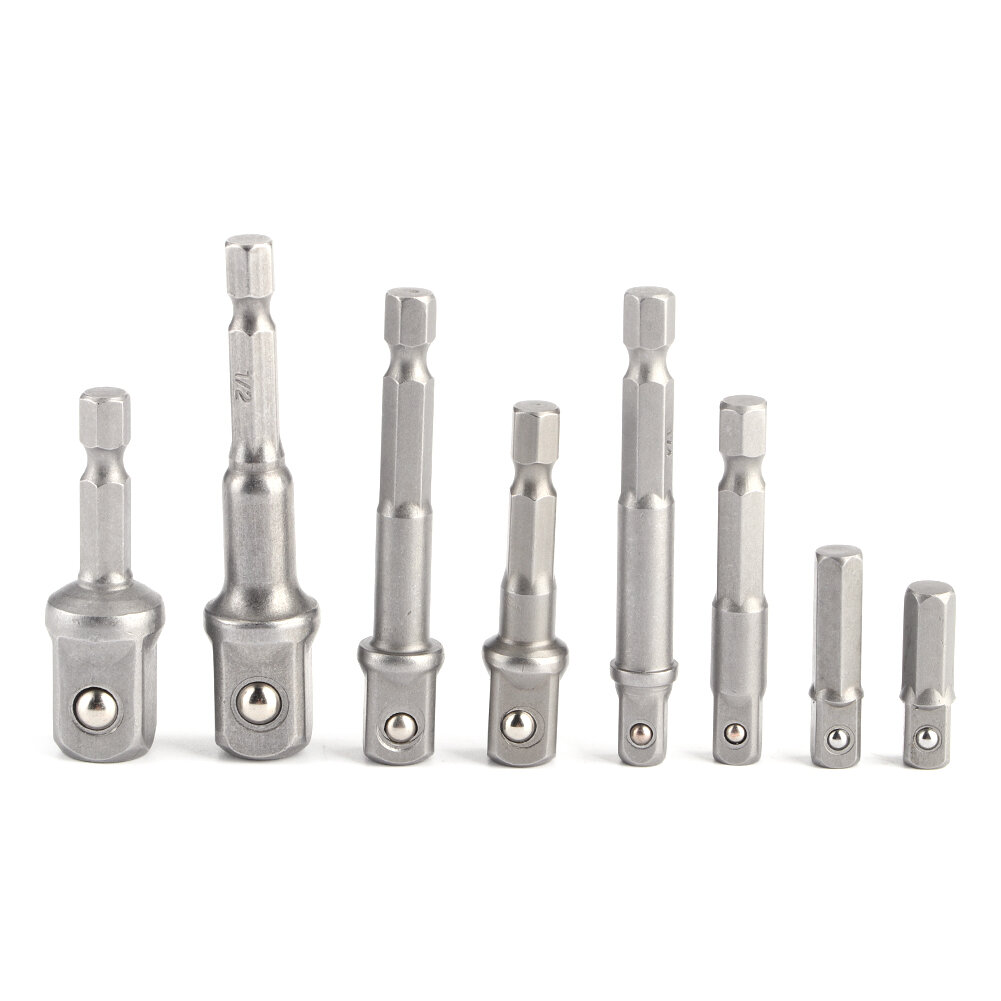 8Pcs Socket Adapter Set Driver Hex Shank Impact Drill Bits Extension Bar 1/4in 3/8in 1/2in