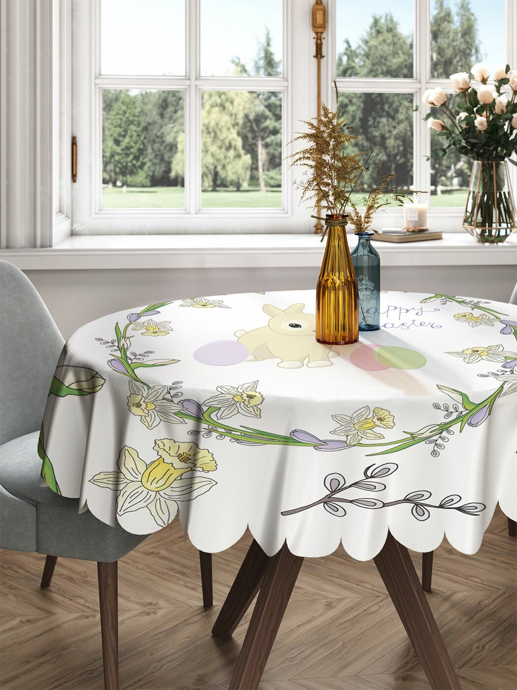 Скатерть на круглый стол с рисунком "Пасхальные мотивы", JoyArty, 150х150 , JoyArty