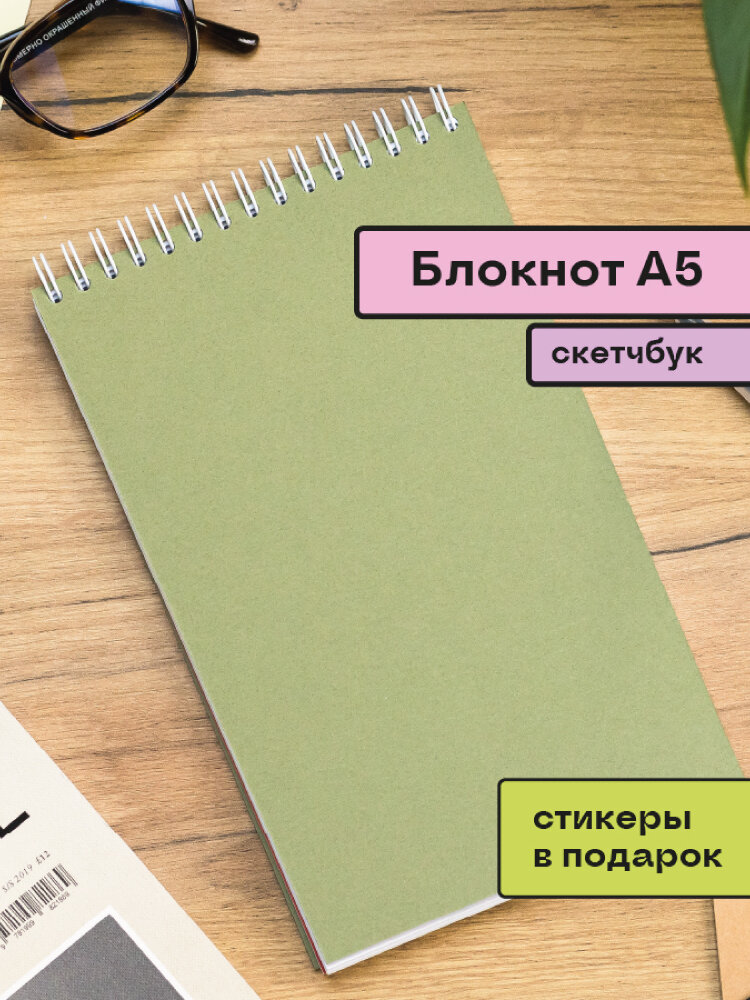 Блокнот для записей Помидор, скетчбук, на пружине сверху зеленый, А5 130х210 мм, 40 листов