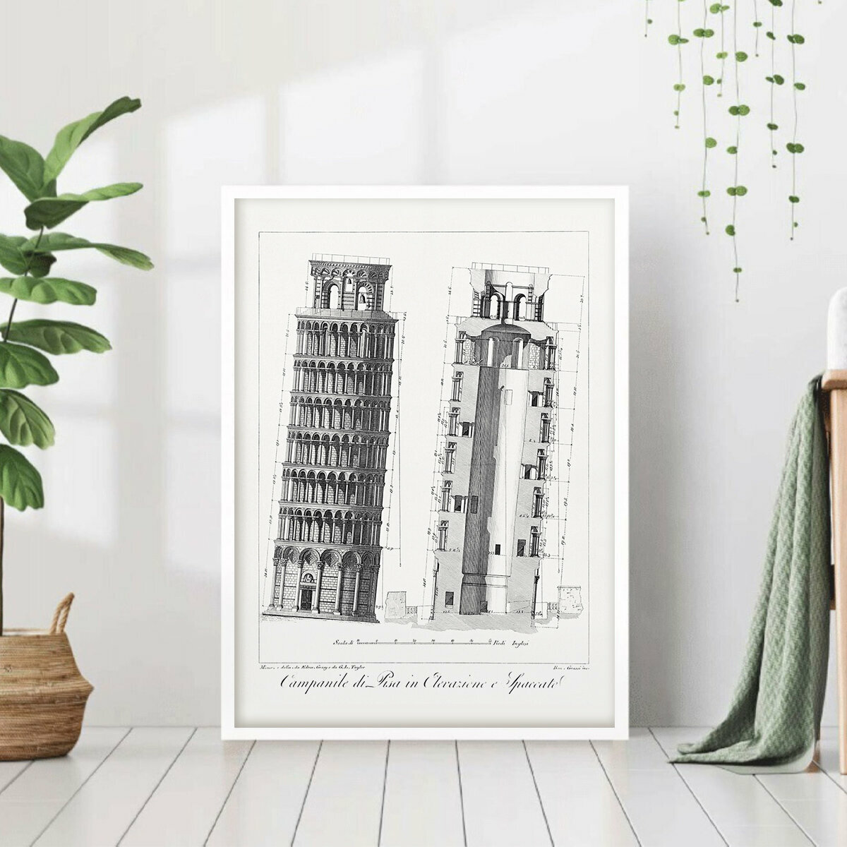 Постер "Пизанская башня" 50x70 в белой рамке на стену для интерьера