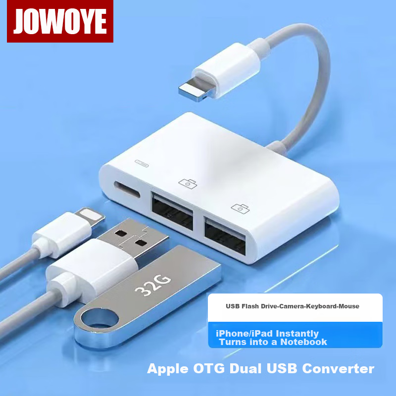 JOWOYE Apple OTG Adapter, IPhone/iPad Conversion Cable, Mouse Keyboard, USB Drive, Hard Drive, Camera, Sound Card, Microphone, Charging, Lightning to USB Converter