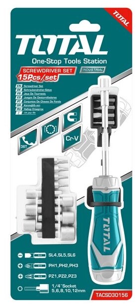 Отвертка реверсивная с насадками Total TACSD30156