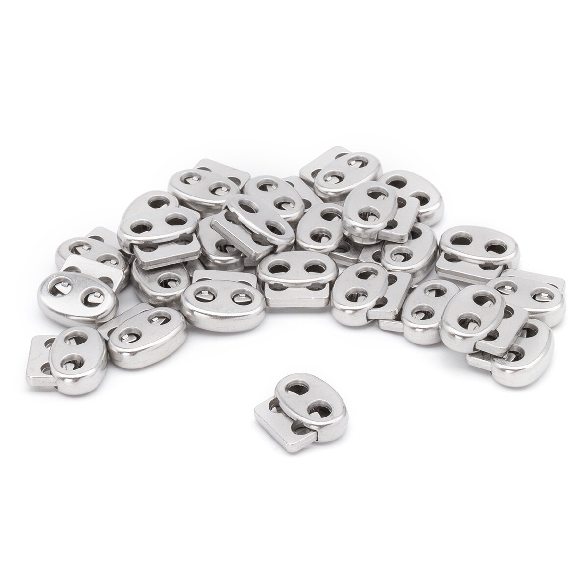 MFR13 Фиксатор для шнура, металлический 15х17,8 мм, отверстие 4 мм, 25 штук, серебристый