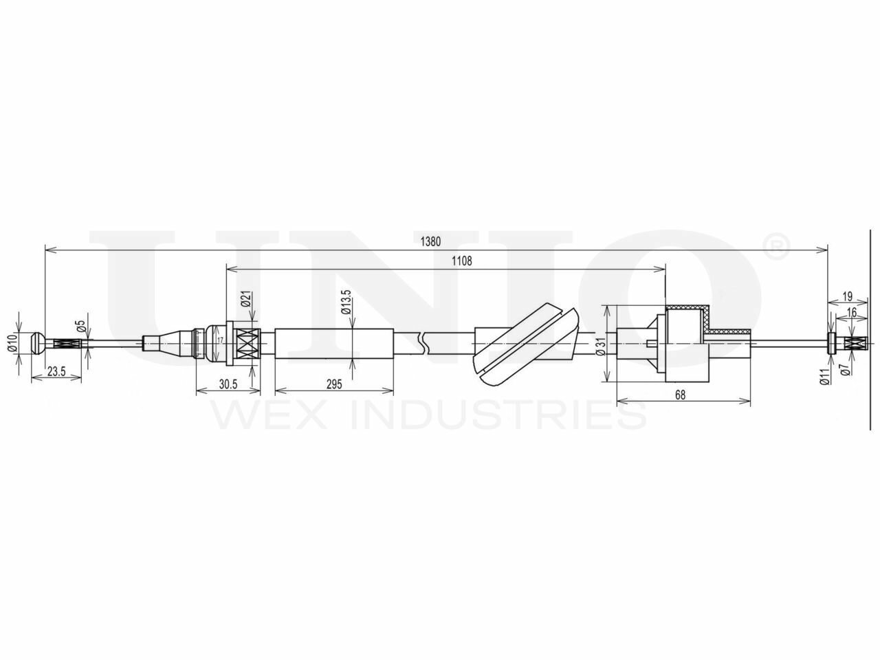 Трос сцепления, для Форд Транзит II-IV 77-, Ford Transit 77-, артикул CAB-20008, производителя UNIO