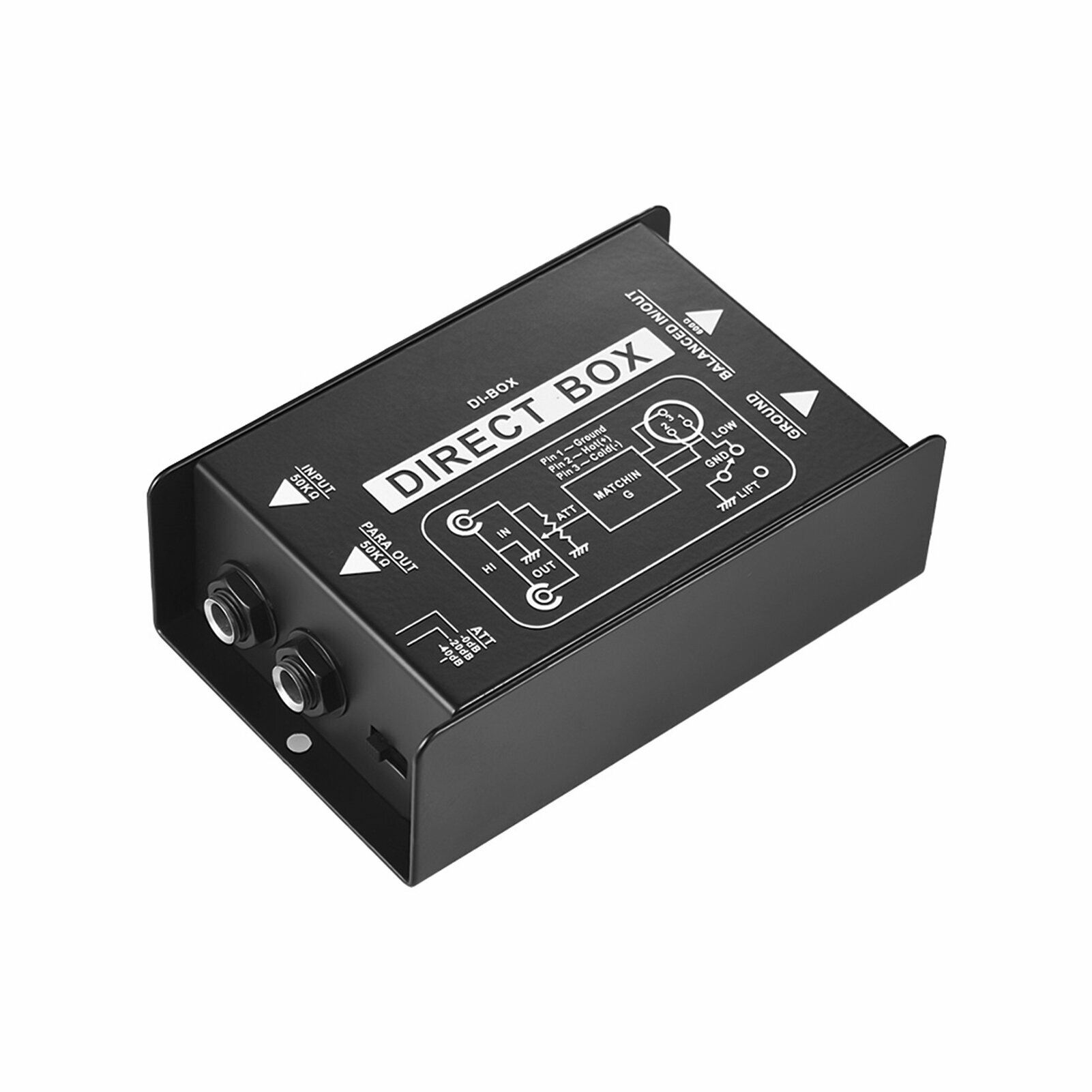 Professional Single Channel Passive DI-Box Direct Injection Audio Box Balanced Unbalance Converter с интерфейсами XLR TRS для электрогитары баса живых выступлений, металл, 2 * 1/4" TRS, 1 * XLR, размер 12 * 7.5 * 4cm, вес 370g, упаковка 23.5 * 16