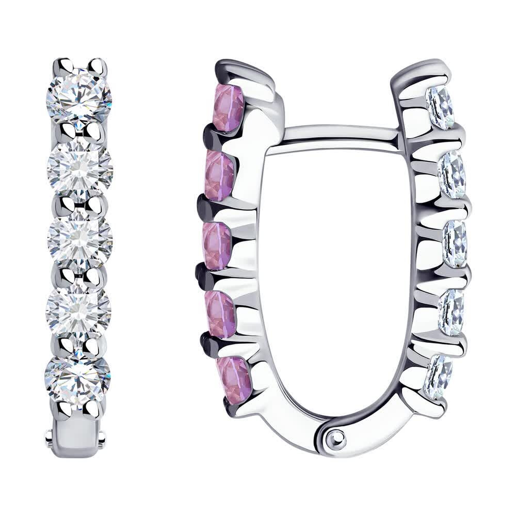 Серьги, серебро, 925 проба, родирование, аметист, фианит