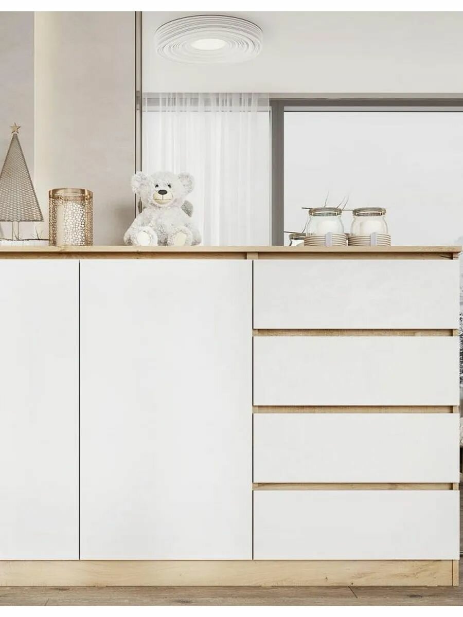 Комод для одежды и хранения вещей Охта Лайт, с ящиками, с полками, 160.4х40х99.4 см, Дуб Вотан / Белый
