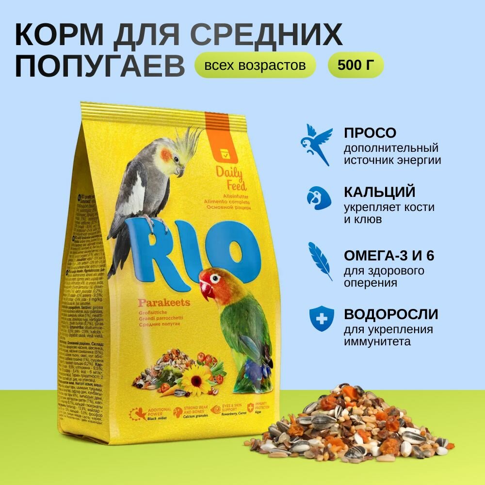 Корм для средних попугаев 500г корм для попугаев смесь для попугаев корм для птиц