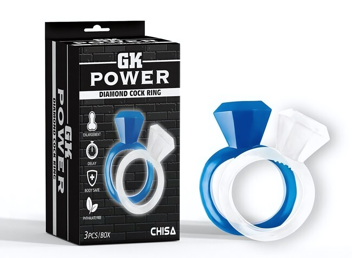 Эрекционное кольцо Diamond Cock Ring, синий/прозрачный, диаметр 2,5 см, TPE