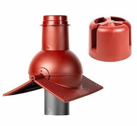 Коньковый выход вентиляции канализации, Krovent Pipe-cone, комплект с колпаком, красный (Ral 3009) для всех видов кровли