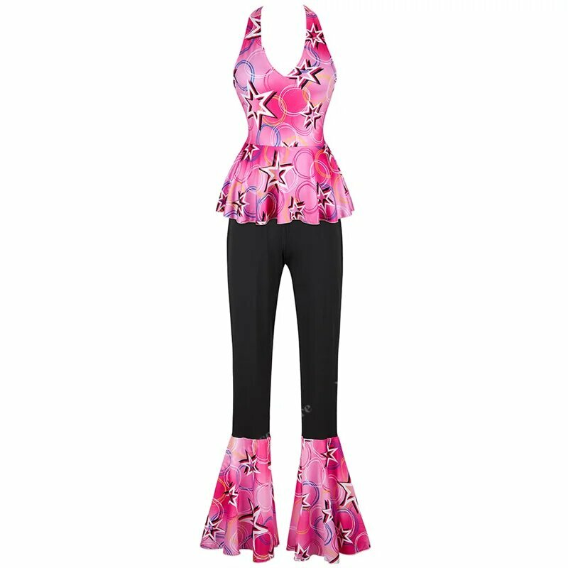 Женский диско-костюм 70-х годов, винтажный диско-костюм хиппи 60-х Розовый, XL, Pink disco outfit