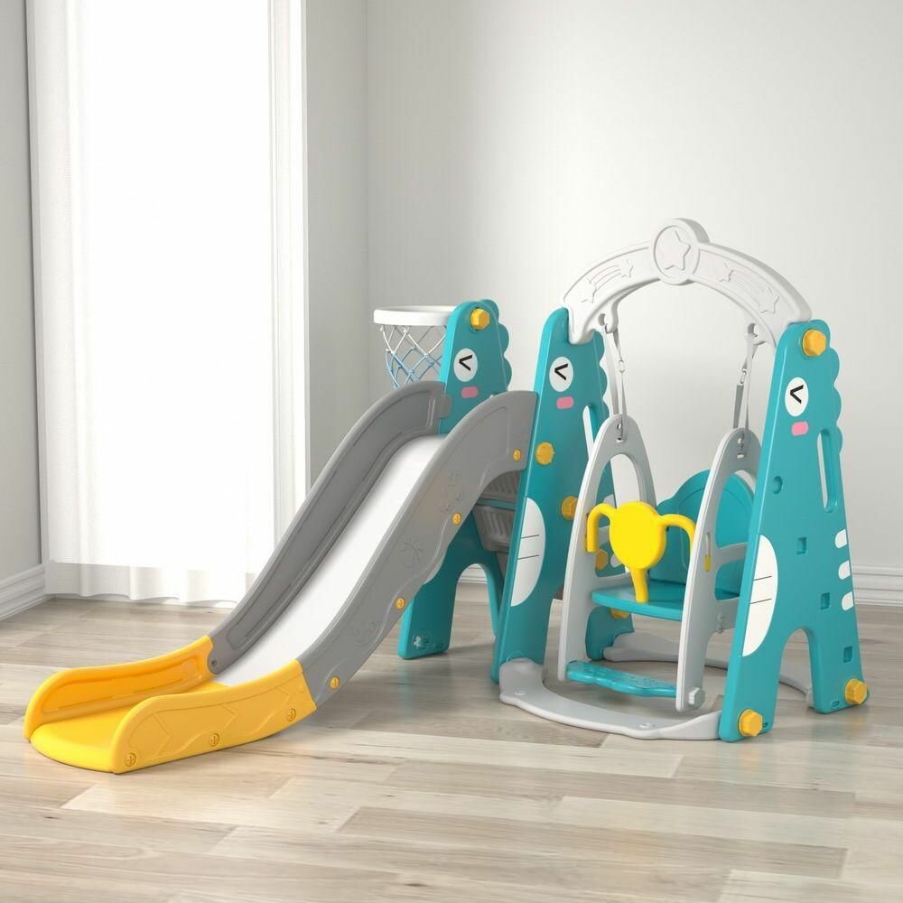 Горка с качелями детская с баскетбольным кольцом Pituso Динозавр Green/Зеленый-SZX-1