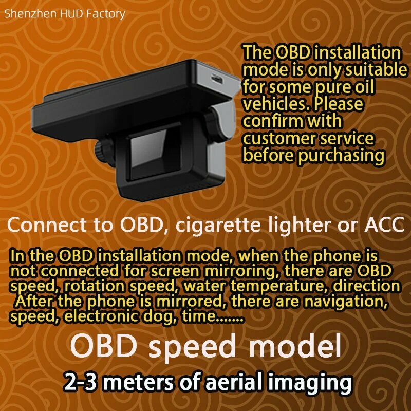 HUD навигатор; Раздельный HUD; спидометр, альтиметр, время; Беспроводное отображение CarPlay/HiCar/Android Auto; Аэроизображение на расстоянии 2-3 метров; автомобильный дисплей; умный HUD; Завод HUD OBD speedometer