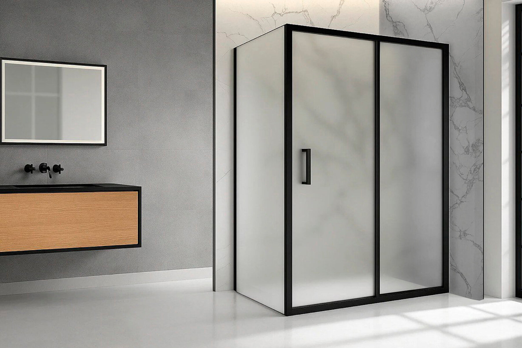 Душевой уголок Accord RB 9140HPS-С-BL раздвижной, матовое стекло 140х90х200 см