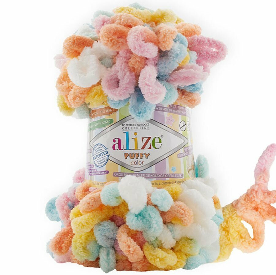 Пряжа Alize PUFFY COLOR 6521 бир/гол/роз/оранж (5 мотков)