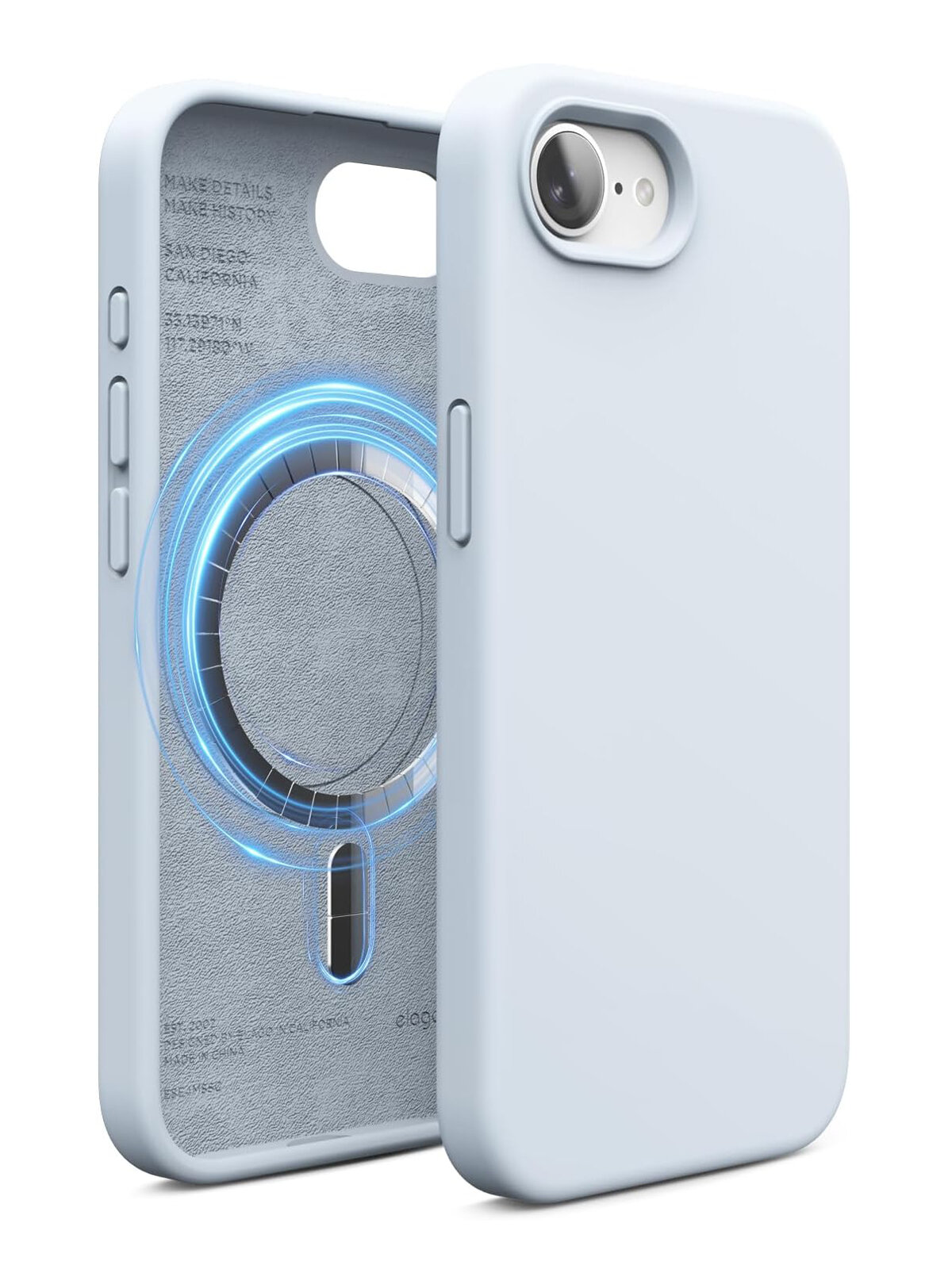 Elago для iPhone 16e чехол Soft silicone (Liquid) Light Blue (MagSafe)