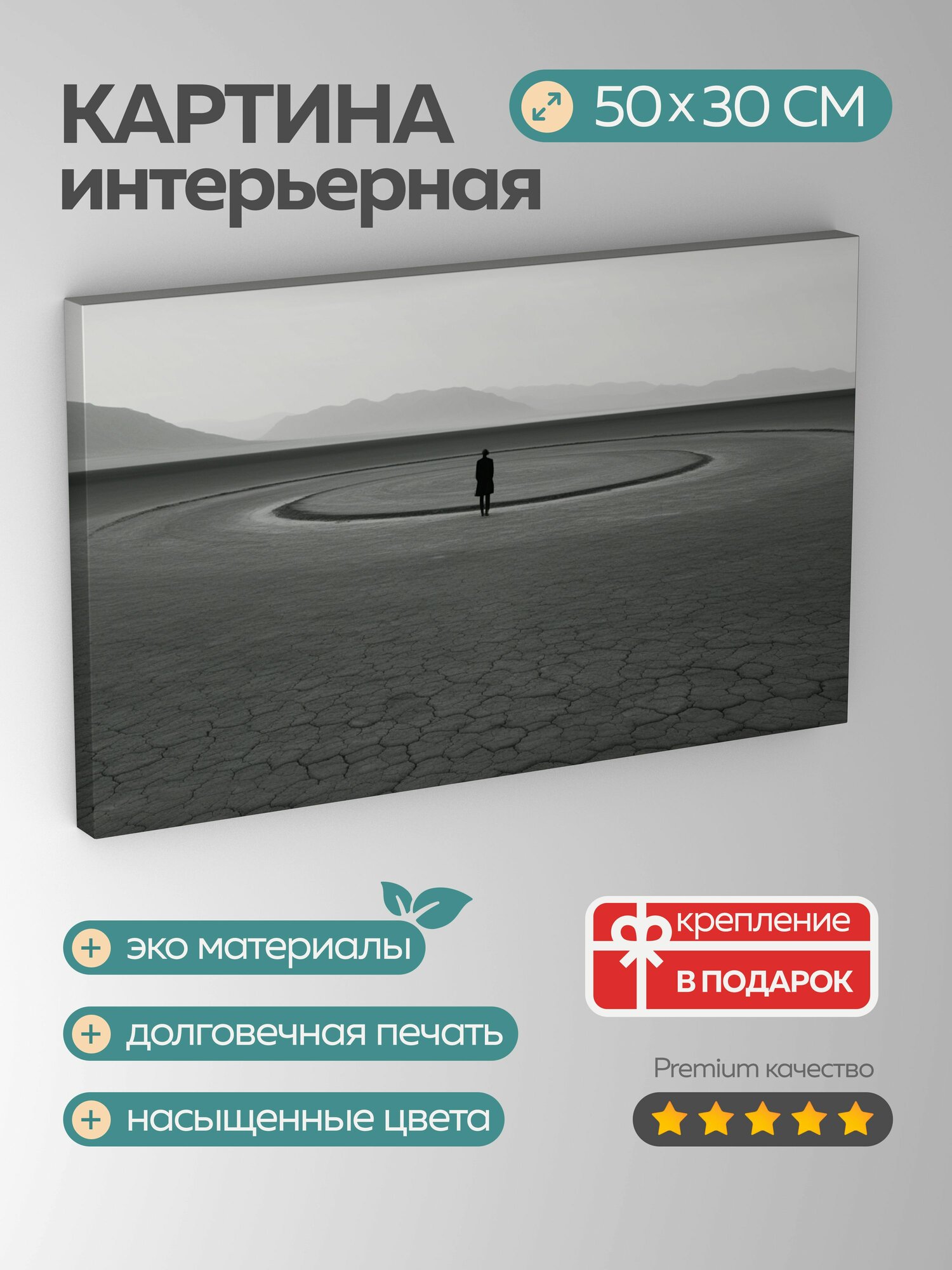 Картина на холсте интерьерная 50х30 см, мрачная, черно-белая, фотография, минимализм, одинокая фигура