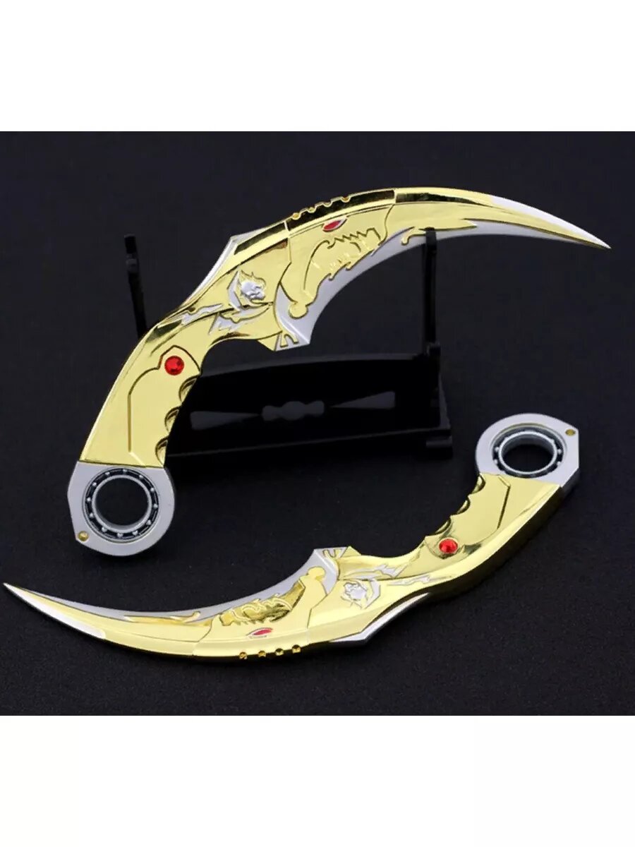 Набор ножей-брелоков "Керамбит", тренировочный, металл, золотистый, вращающийся, 19см, 2шт