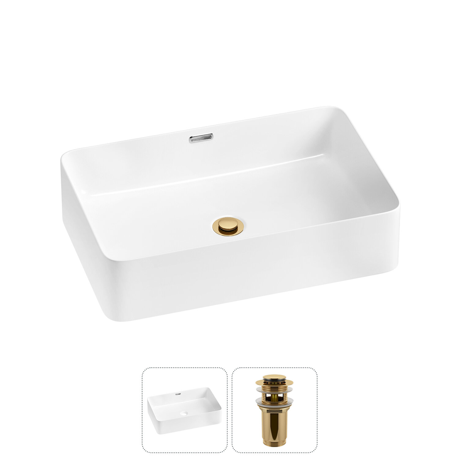 Накладная раковина в ванную комнату Lavinia Boho Bathroom Sink 20215225R в наборе 2 в 1: раковина 55 см в цвете белый глянец, донный клапан