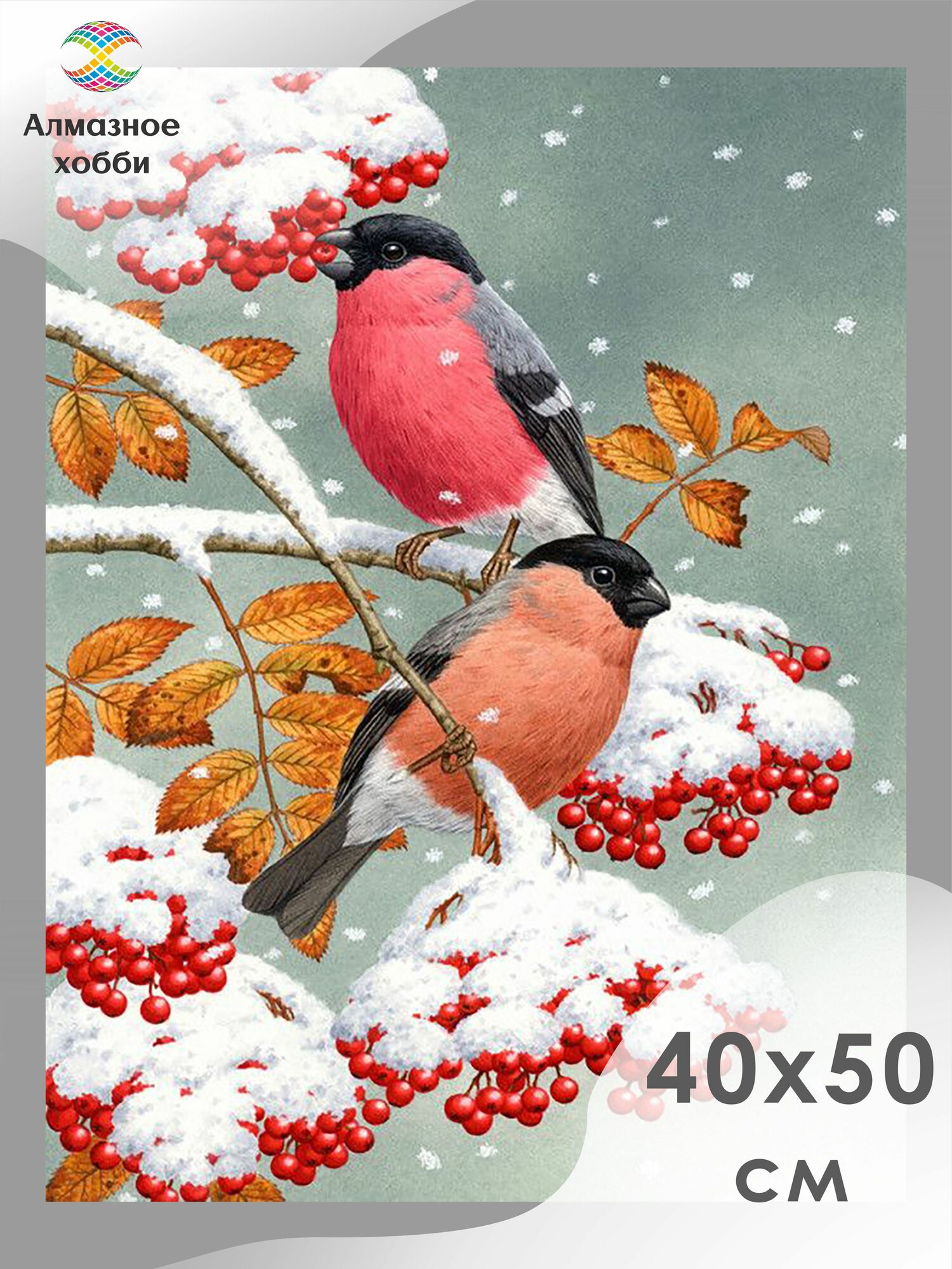 Алмазная мозаика Снегири и первый снег 40х50 без подрамника