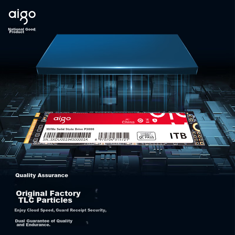 Aigo 512GB M.2 NVMe SSD PCIe 3.0 Высокоскоростной твердотельный накопитель 3400 МБ/с для ПК и ноутбуков Ёмкость：512