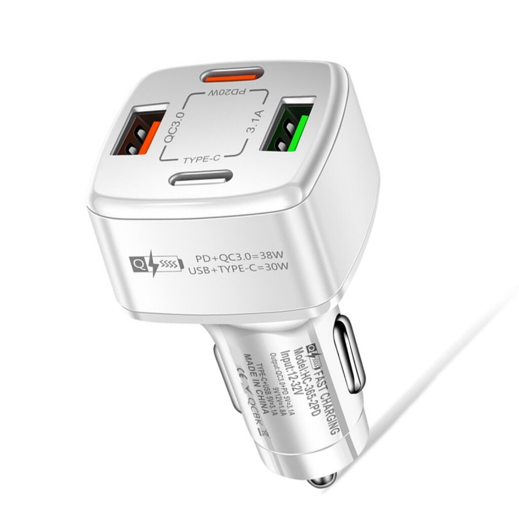 4-портовое автомобильное зарядное устройство USB C PD38W QC3.0, адаптер для быстрой зарядки электроники телефона, стабильная множественная защита