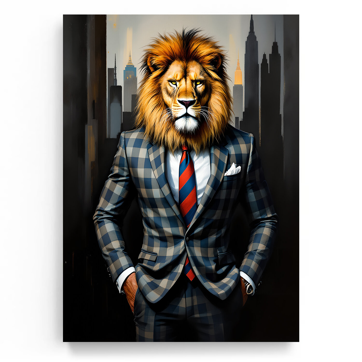 Картина интерьерная - "Лев в костюме, брутальные животные", 60х80 см.