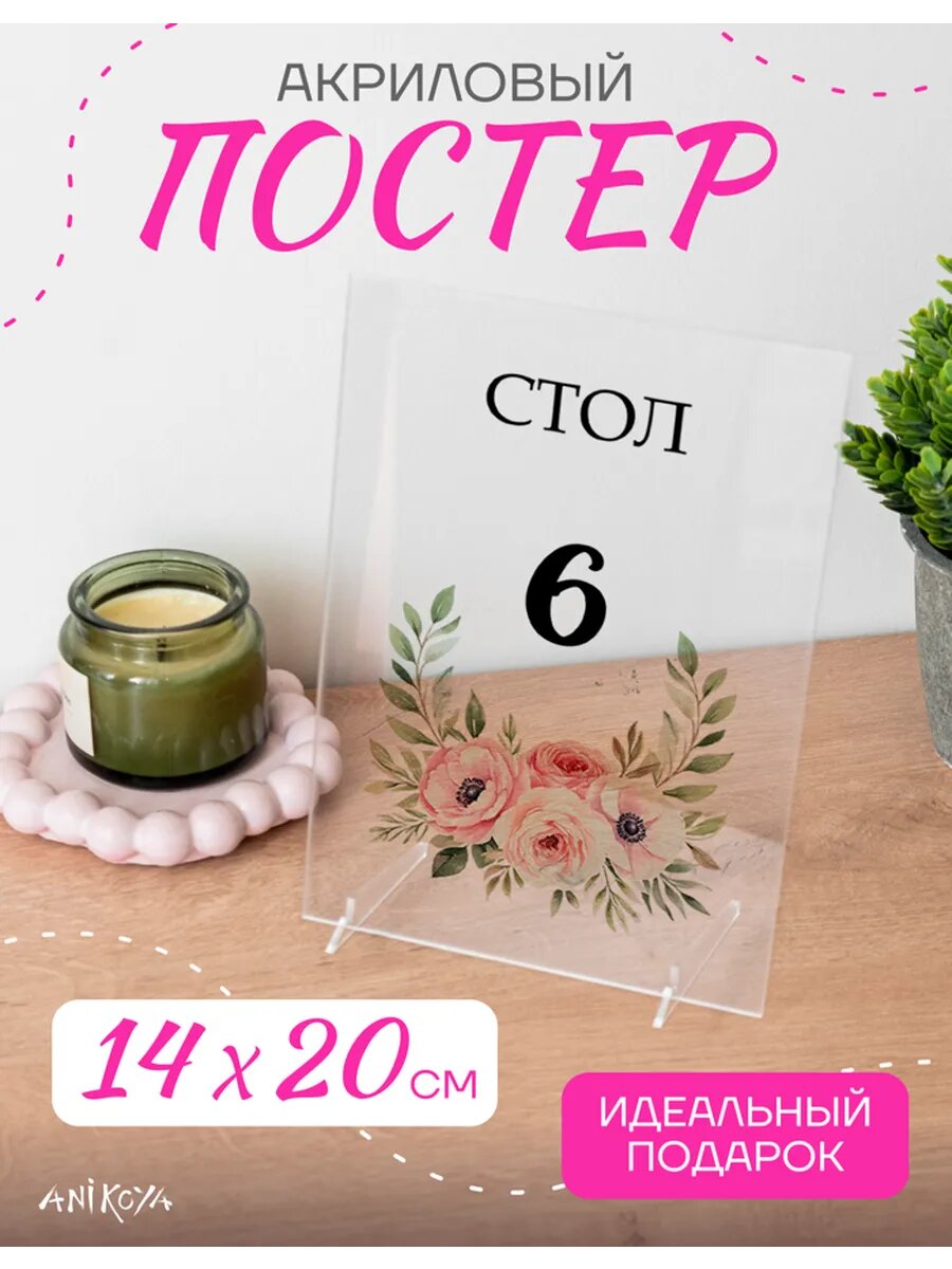Акриловый постер табличка на стол прозрачная